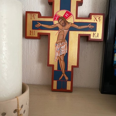 Hand Painted Byzantine Wall Crucifix. 70X53 CM - Etsy