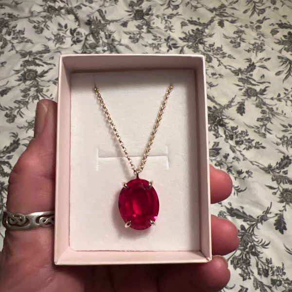 Ruby Necklace for Women · Handmade Oval Pendant · Long Ruby Pendant ...