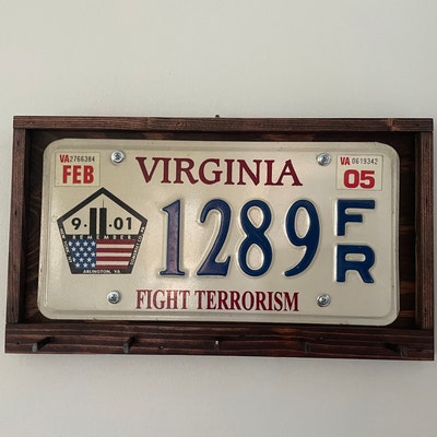 Custom Rustic Empty Wood License Plate Display Frame With Key Hooks ...