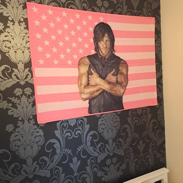 Norman Reedus Pink Wall Tapestry American Flag - Etsy