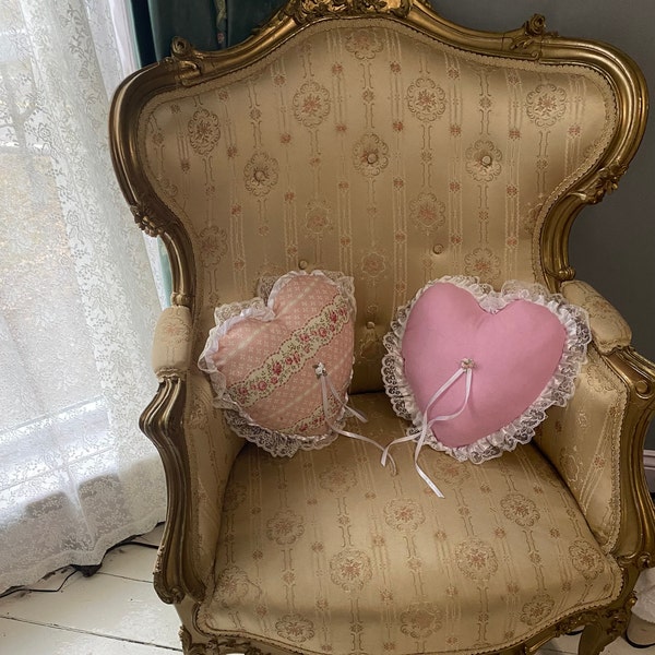 Satin Baby Pink Lace Heart Pillow - Etsy
