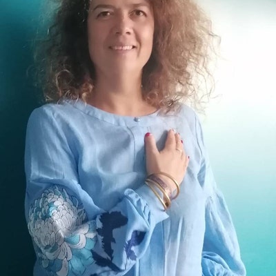 Royal Blue Embroidered Blouse Geometric Pattern Blouse Boho - Etsy