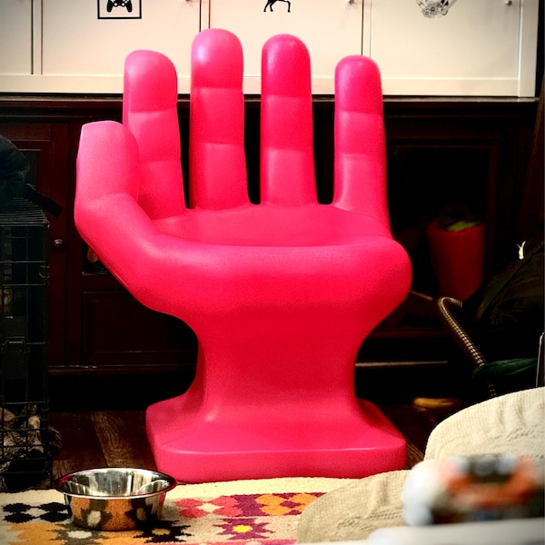 Neon Pink LEFT Hand Shaped Chair 32" Tall Adult Size 70's Retro EAMES ...