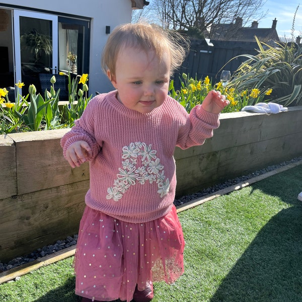 Personalised Hand Embroidered Floral Initial Jumper/sweater Oversized ...