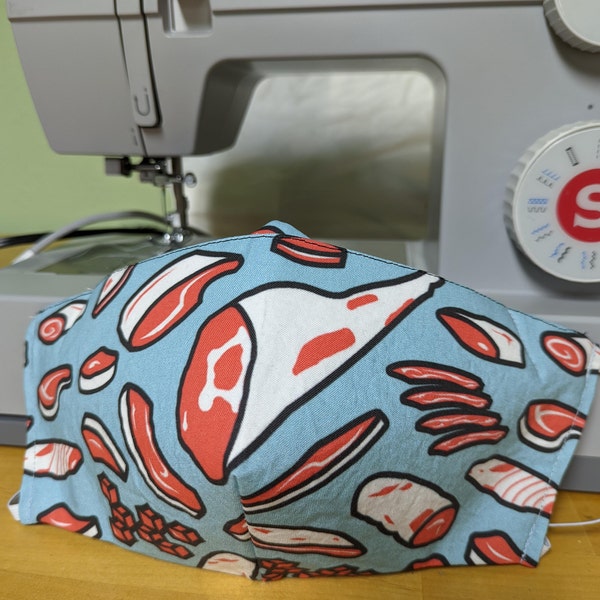 Butcher Fabric - All Meat Blue by Thirdhalfstudios - Meat Flesh Bones ...