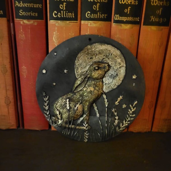 Harvest Moon Hare in Wheat Field Plaque Wall Altar Decoration ...