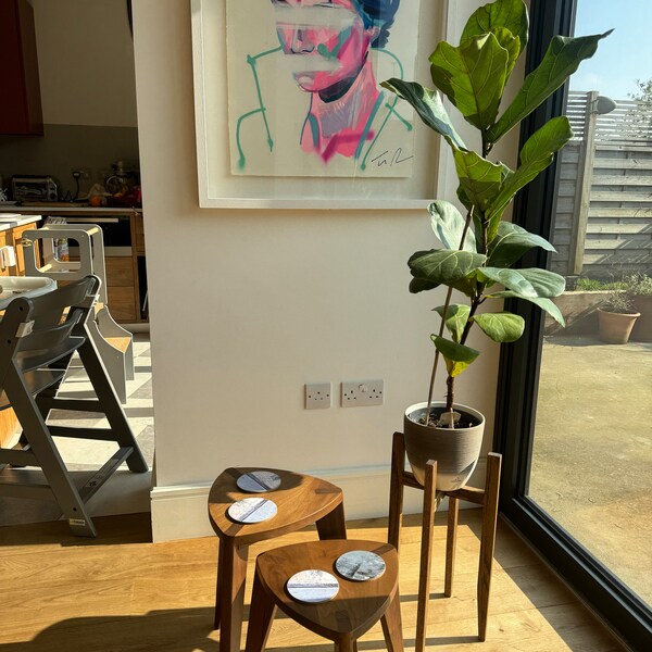 Set of Walnut Three Legged Stool - Two Stools-side Tables - End Table ...
