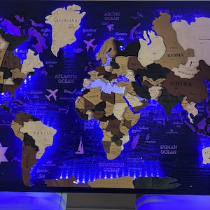 3D Wooden World Map Led Wall Art Living Room Wall Decor Home - Etsy