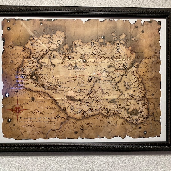 Skyrim Map - Poster - Hand Made - Wall Art - Decor - Fantasy - Fan Art ...