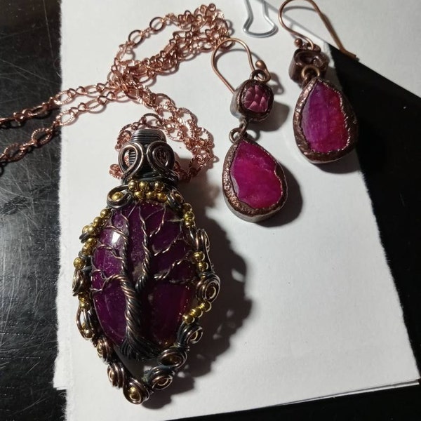 Garnet Pendant Copper Wire Wrapped Pendant Garnet Gemstone Pendant ...