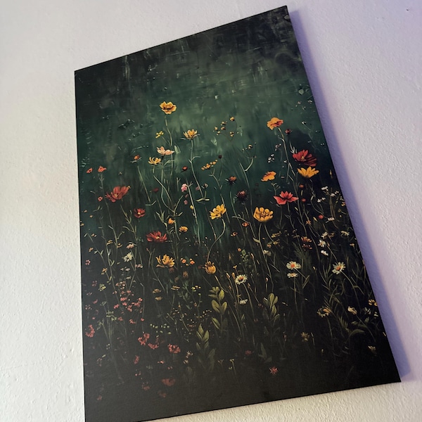 Wildflower Field Framed Wall Art, Vintage Botanical Landscape Sign ...