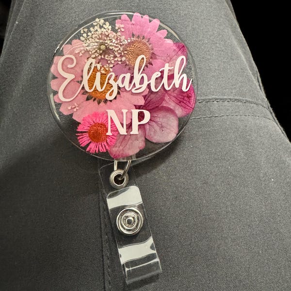 Personalized Pink Glitter Heart Beaded HEAVY DUTY Resin Badge Reel for ...