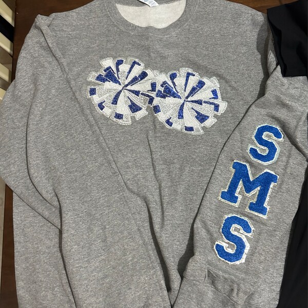 Pom Pom Royal Blue , Silver Cheer Sequin Patch, DIY Patch, Iron on ...