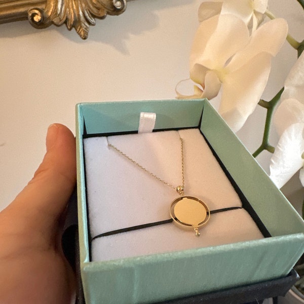 14K/18K Solid Custom Engrave Spinning Disk Necklace, Personalized ...