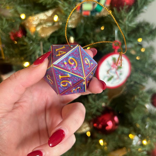 D20 Ornament [2" Purple/blue and Gold Holographic] - Hanging Dnd Charm ...