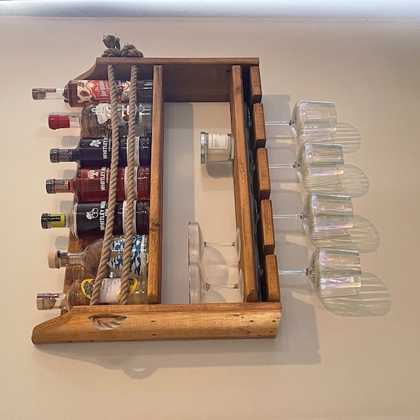 Handcrafted Rustic Wooden Drinks Rack: Wall Mounted Home Bar - Etsy