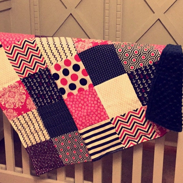 READY TO SHIP Baby Quilt Crib Blanket nursery Bedding blue Orange Gray ...