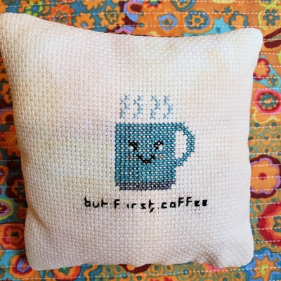 But First Coffee Teal Coffee Mug Cute 3 Inch Cross Stitch Pattern ...