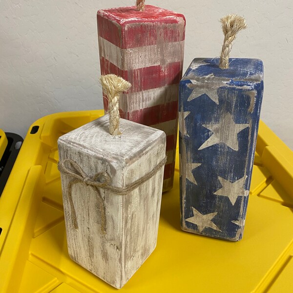 Wooden Rustic 4th of July Firecrackers, American Flag, Patriotic Wood ...