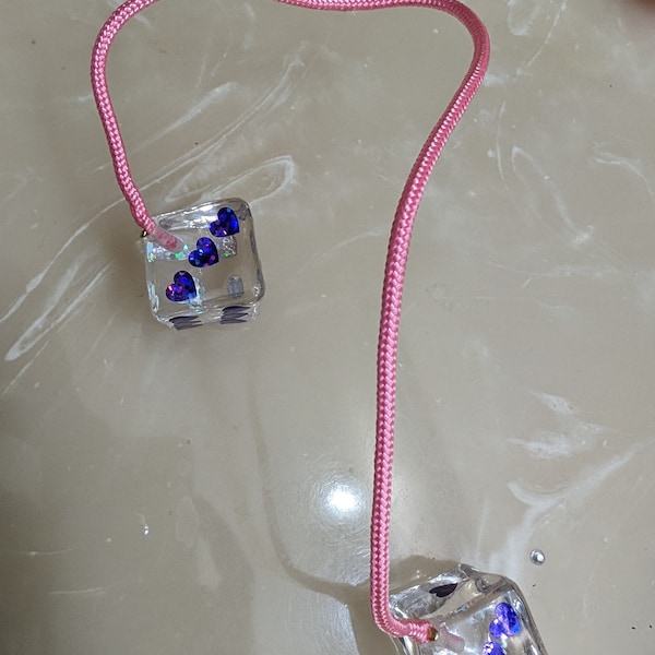 Baby Pink Fuzzy Dice With Silver Chrome Gems and Chain or Cord / Car ...