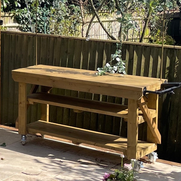 Wooden Indoor/outdoor Workbench With Double Shelf - Etsy UK