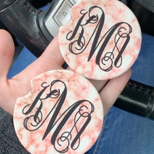Car Coasters,set of 2, Marble Car Coasters, Monogram Car Coasters - Etsy