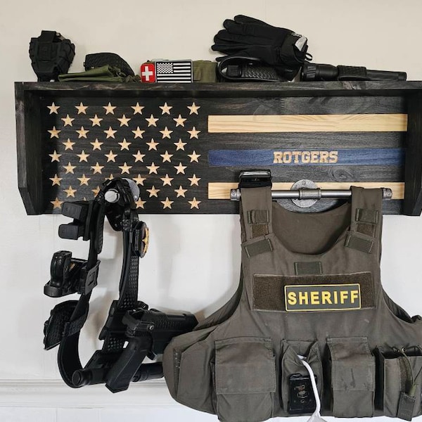 Police Duty Gear Rack With Lockbox Safe FREE Metal Miranda Card - Etsy