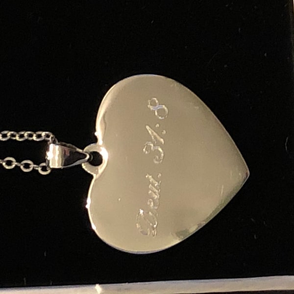 Engraved Sterling Silver Heart Necklace Personalized Silver Pendant - Etsy