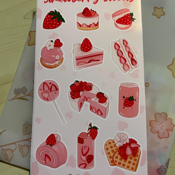 Strawberry Dessert Sticker Sheet • Kawaii Pink Food Glossy Stickers - Etsy