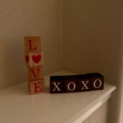 LOVE/XOXO Wood Blocks 1.5 Wooden Block Set Home Décor Valentine Couple ...