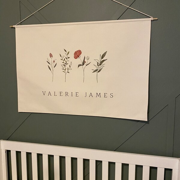Girl Name Sign With Wildflowers | Dowel Rod Canvas | Nursery Wall Art ...