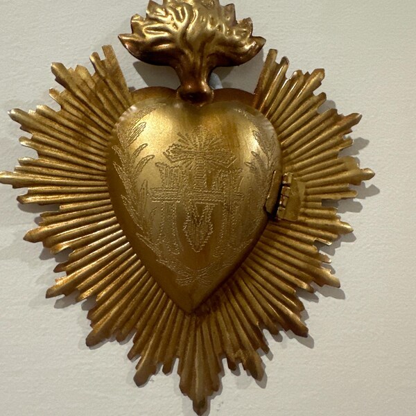 Sacred Heart, Milagro Heart, Antique Gold Heart Box, Catholic Heart ...