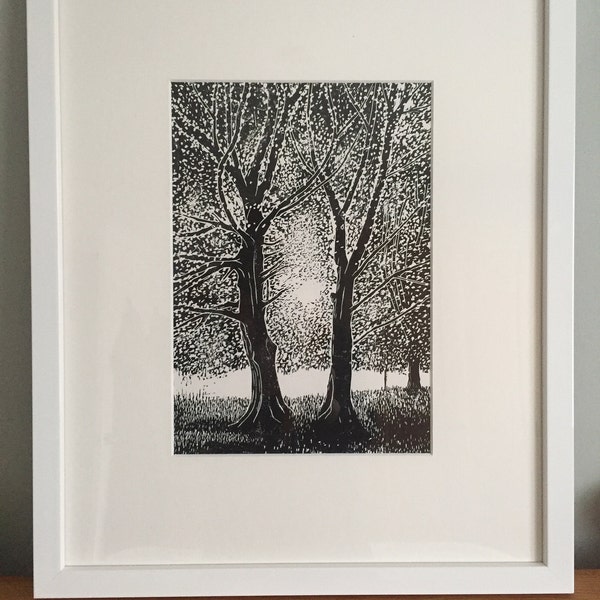 Sunburst Original Lino Print/black and White/a4 Linocut/woodland Block ...
