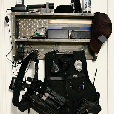 Rustic, Weathered, Compact, Wall Mounted Duty/gear Rack, Wooden, Police ...