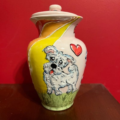Custom Painted Maltese Pet Urn Faux Paw Productions Small Urn Pet Loss ...