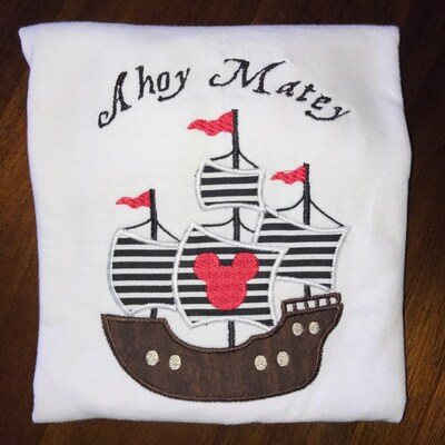 Character Inspired Mouse Pirate Ship With Character Embroidery Applique ...