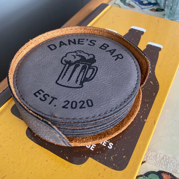 Personalized Bar Coasters, Set of 6 Coasters With Bar Name and Beer Mug ...