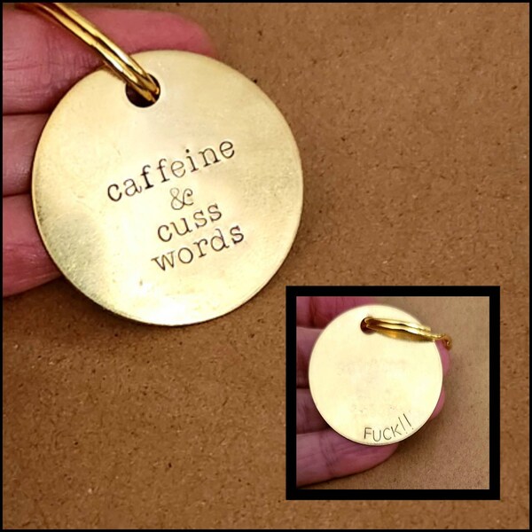 Personalized Keychain, Custom Text Metal Keychain, Gold Brass Circle ...