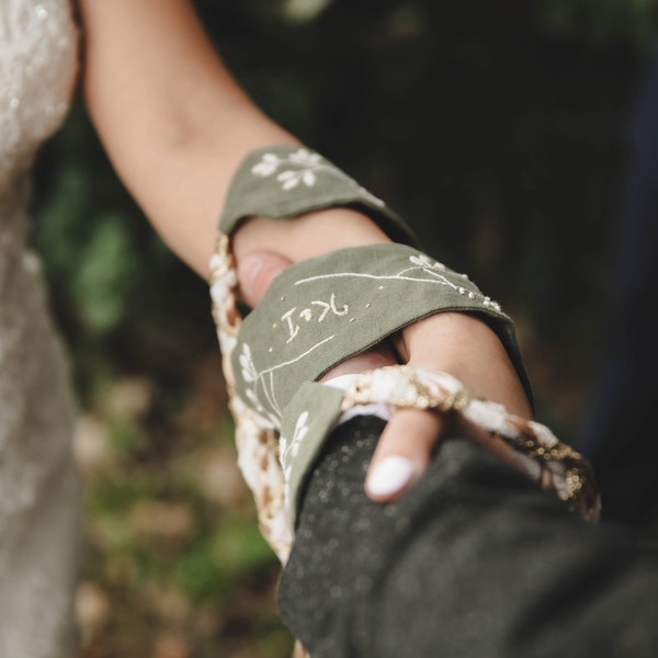 Forest Green & Gold Short Hand Embroidered Handfasting Cord: Pagan ...