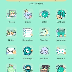 Blue Seafoam Cute Animal Ocean App Icon Pack Kawaii Sea Phone Tablet ...