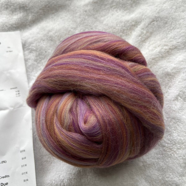 4 Oz of Multi Colored Merino Wool Top Dyed Heather 21.5 Micron Roving ...