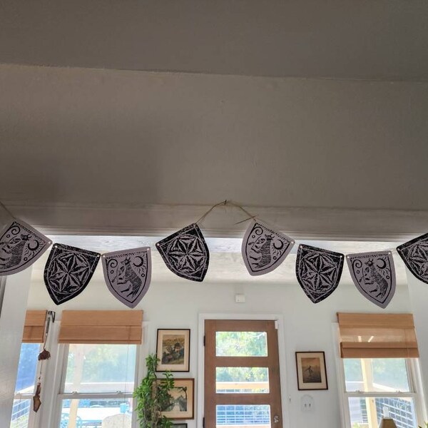 Medieval Linocut Paper Garland - Hexafoil Wall Decor - Folk Music Home ...