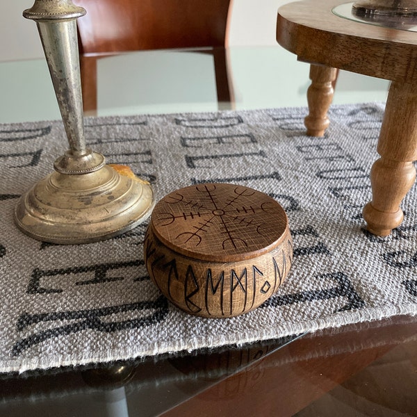 Hand Turned Alder Wood Box of 24 Dark Wood Runes Round Small Rune Set ...