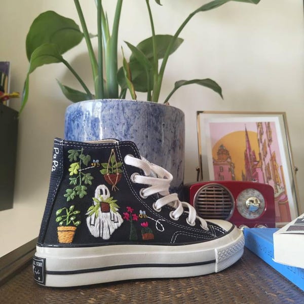 Ghost Garden Embroidered Converse, Custom Converse High Tops, Ghost ...