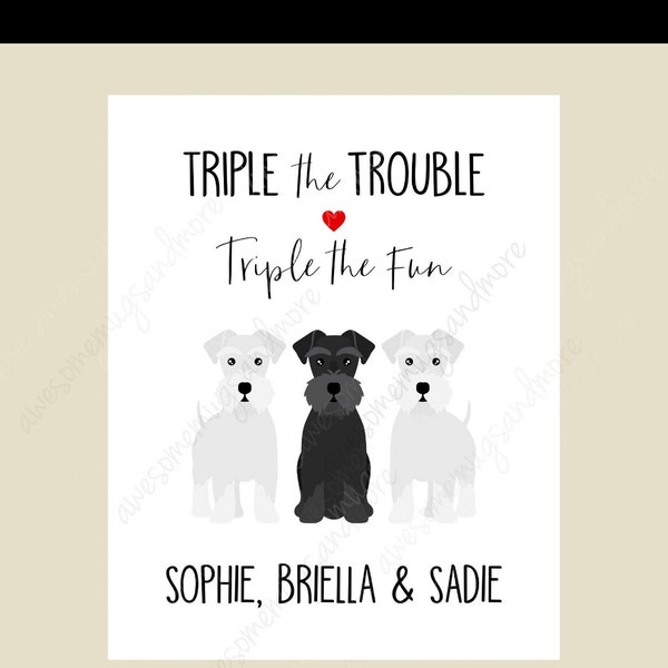 Double Trouble Twice the Fun Schnauzer Print | Custom Dog Picture ...