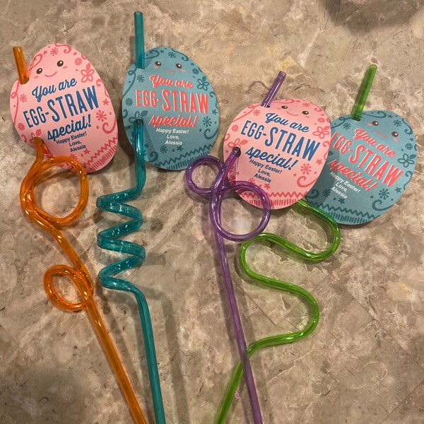 Crazy Straw Easter Gift Printable Tag, Easter Egg, Gift Tag, Party ...
