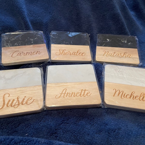 Personalized Marble Wooden Coaster, Custom Round/square/hexagon ...