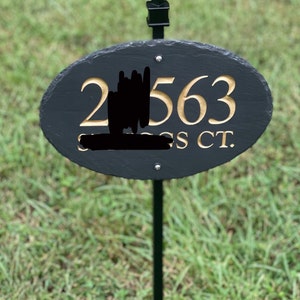 SLATE ADDRESS MARKER Sign Carved Numbers With Lawn / Yard Stake Plaque ...