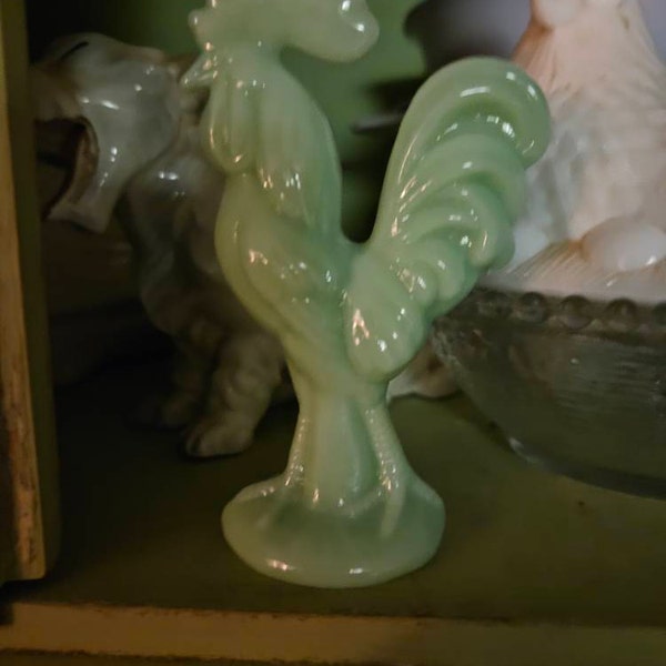 Jadeite Green Depression Style Glass Rooster Figurine - Vintage Style ...