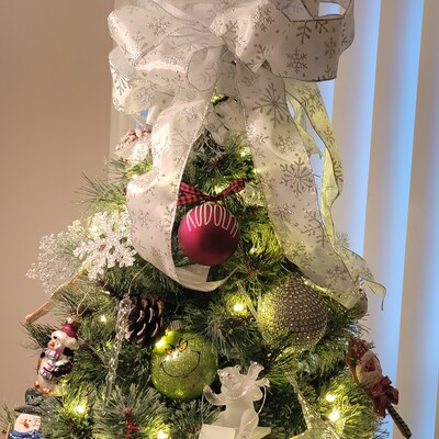 White Tree Topper / Christmas White Decorative Bow / Snowflakes White ...